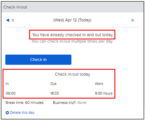 Record check-in/out times on the home screen – Workcloudヘルプセンター