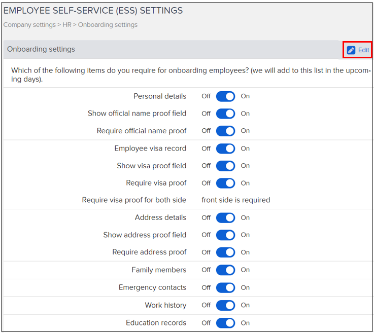 Set required (optional) entry fields for Onboarding – Workcloudヘルプセンター