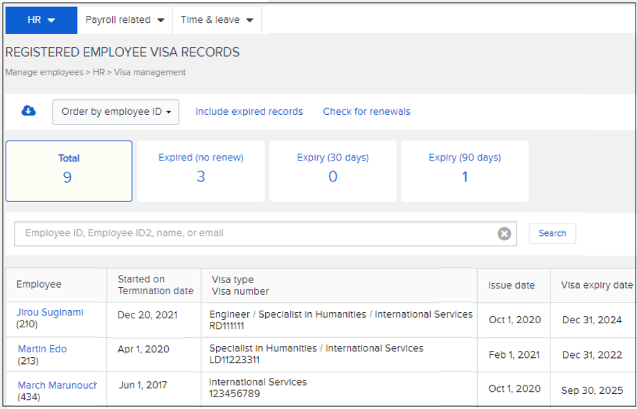 Check visa expiry dates for employees – Workcloudヘルプセンター