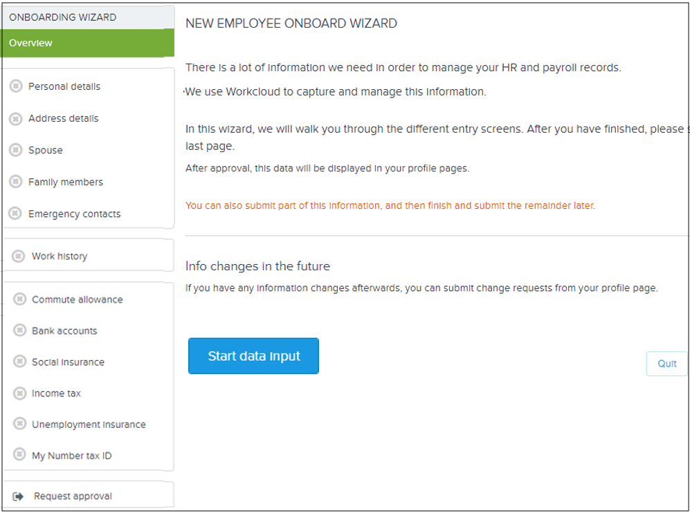 Onboarding entry ①Login and start Onboarding input – Workcloudヘルプセンター